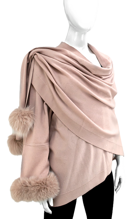 Knit Wrap With Pull Through Loop & Fox Pompoms | Koslow's North Dallas Furs