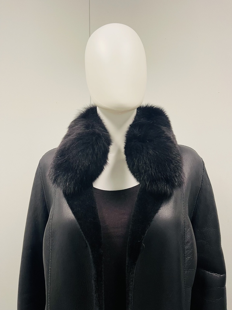 Black Shearling W/ Fox Notch Collar | Koslow's North Dallas Furs